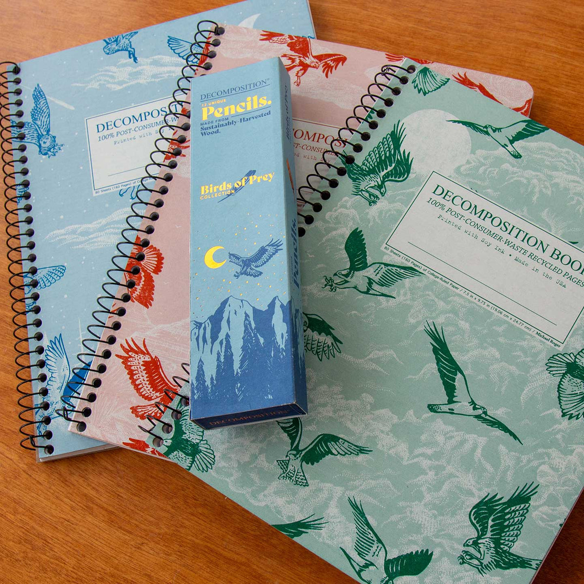 Birds of Prey Gift Set: Three Notebooks & a Dozen Pencils